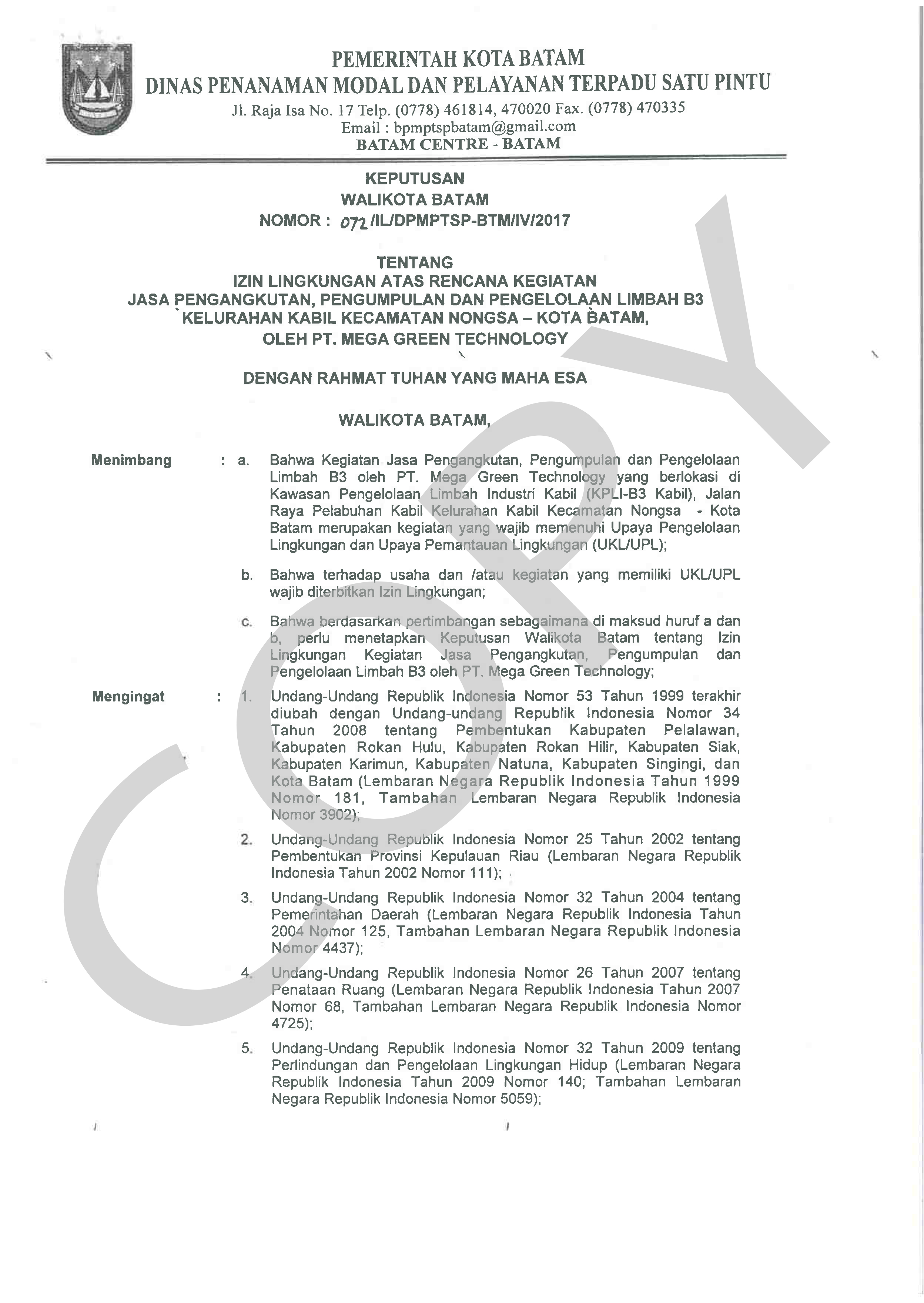 Legal Papers Mega Green Technology